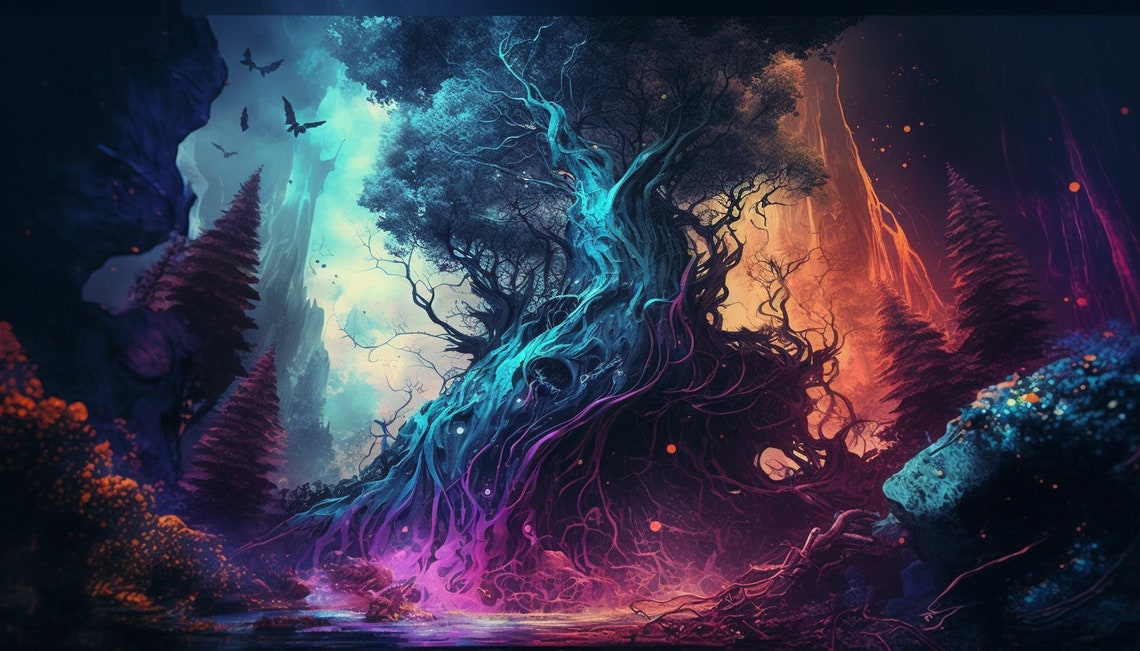 5 Psychedelic Forest Wallpaper Forest Printable Wall Art Enchanted ...