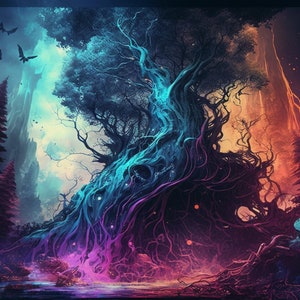 5 Psychedelic Forest Wallpaper Forest Printable Wall Art Enchanted ...