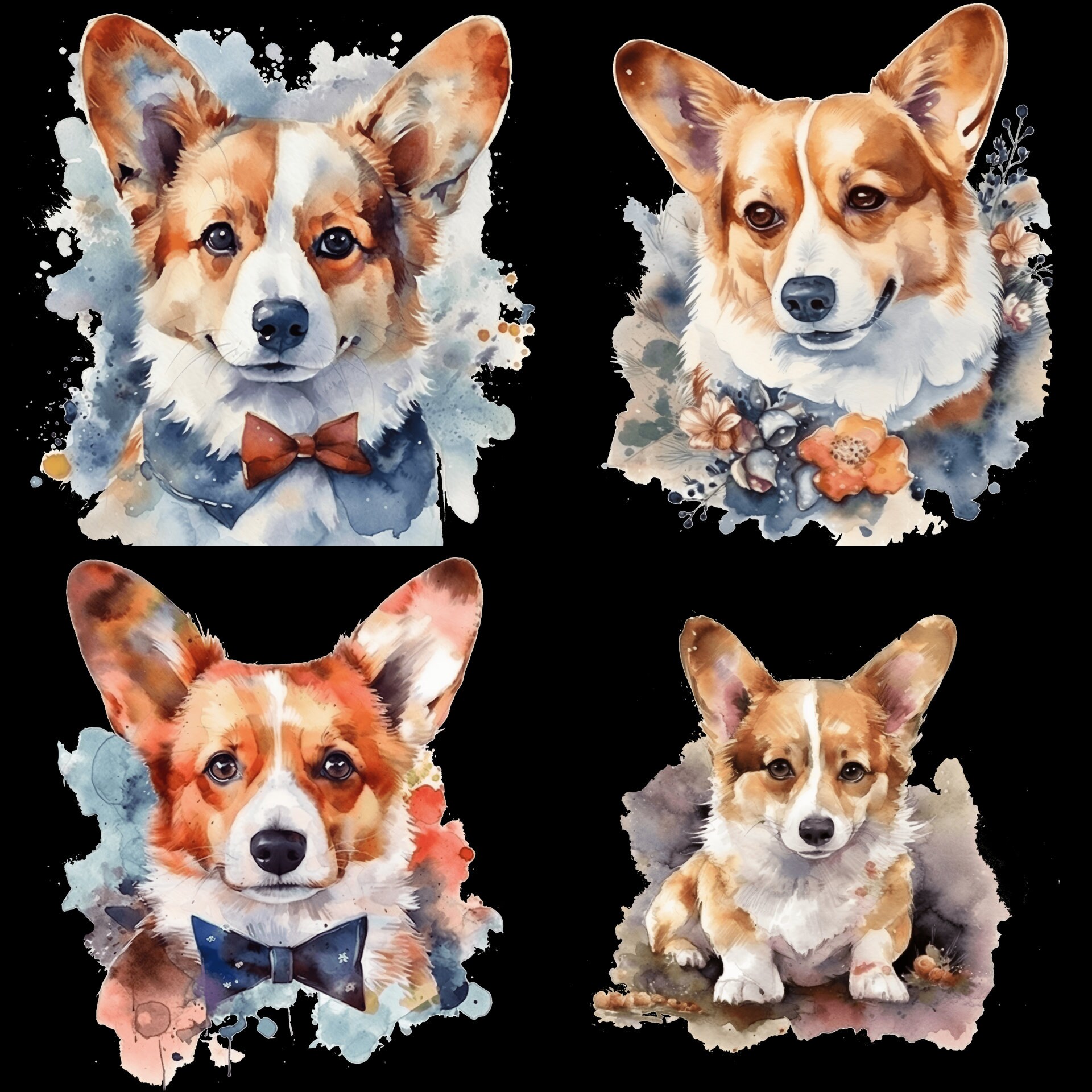4 Corgi Dog Clipart Corgi Art Dog PNG Watercolor Dog Clipart Dog ...