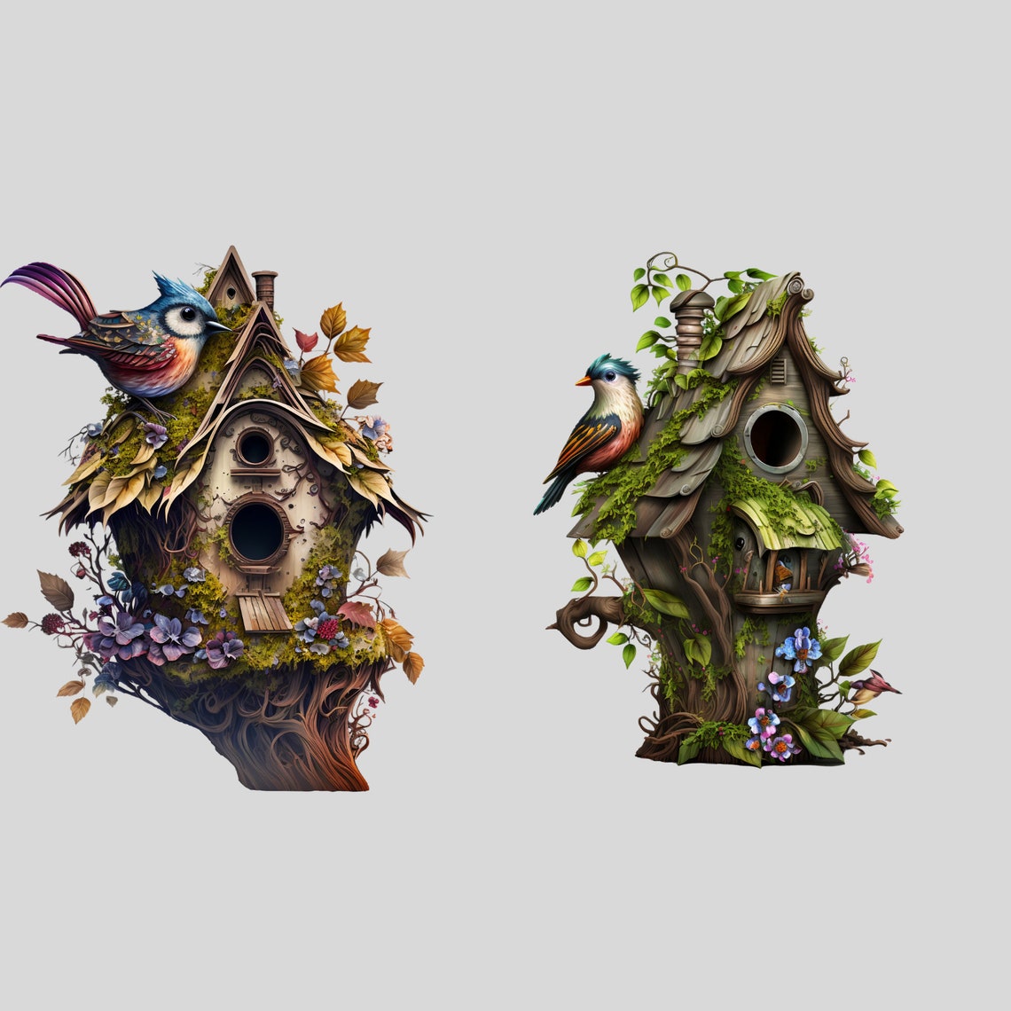 4 Bird Houses Clipart, Fantasy Clipart, Bird House Bundle PNG, Pack of ...