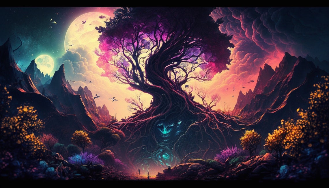 5 Trippy Forest Wallpaper Psychedelic Forest Printable Wall Art Trippy ...