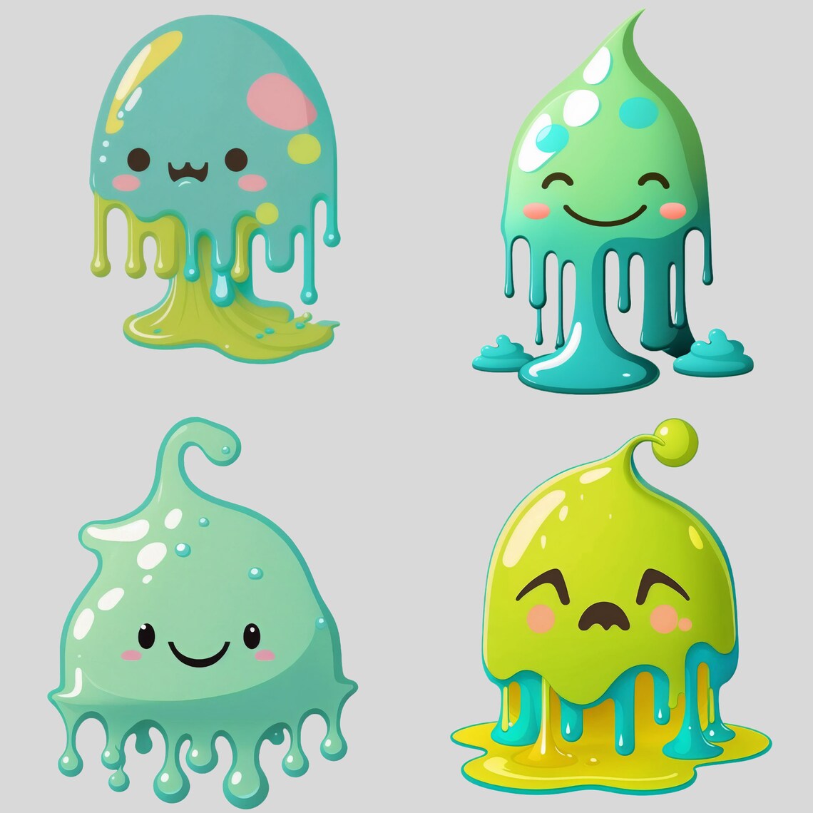 Slime Clipart, Set of 4 Cute Clipart PNG Images, Cute Slime PNG, Cute ...