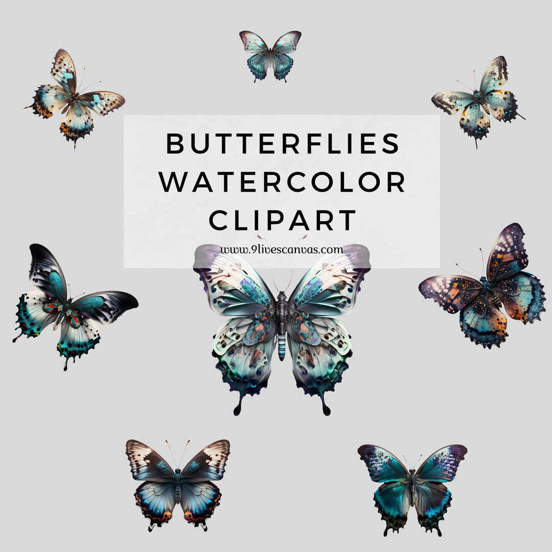 8 Butterflies Clipart, Watercolor Clipart, Butterfly Bundle PNG ...