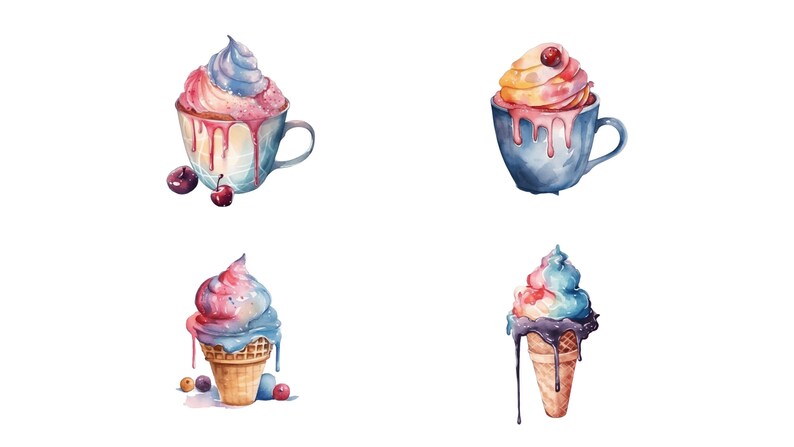 Watercolor Ice Cream Clipart 24 Images Clipart Pack Ice - Etsy