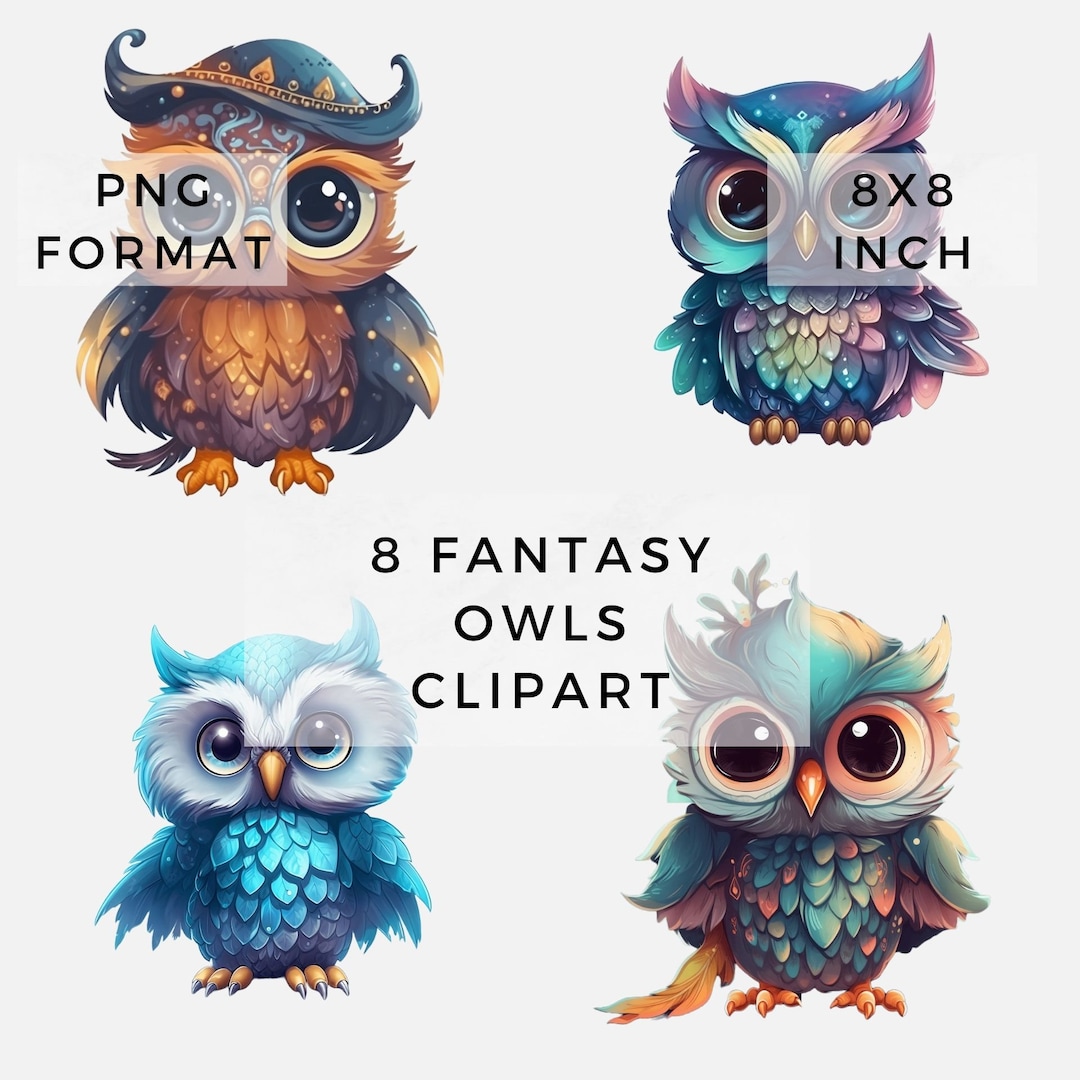 8 Fantasy Owl Clipart, Fantasy Clipart, Magic Owl PNG, Digital Magic ...