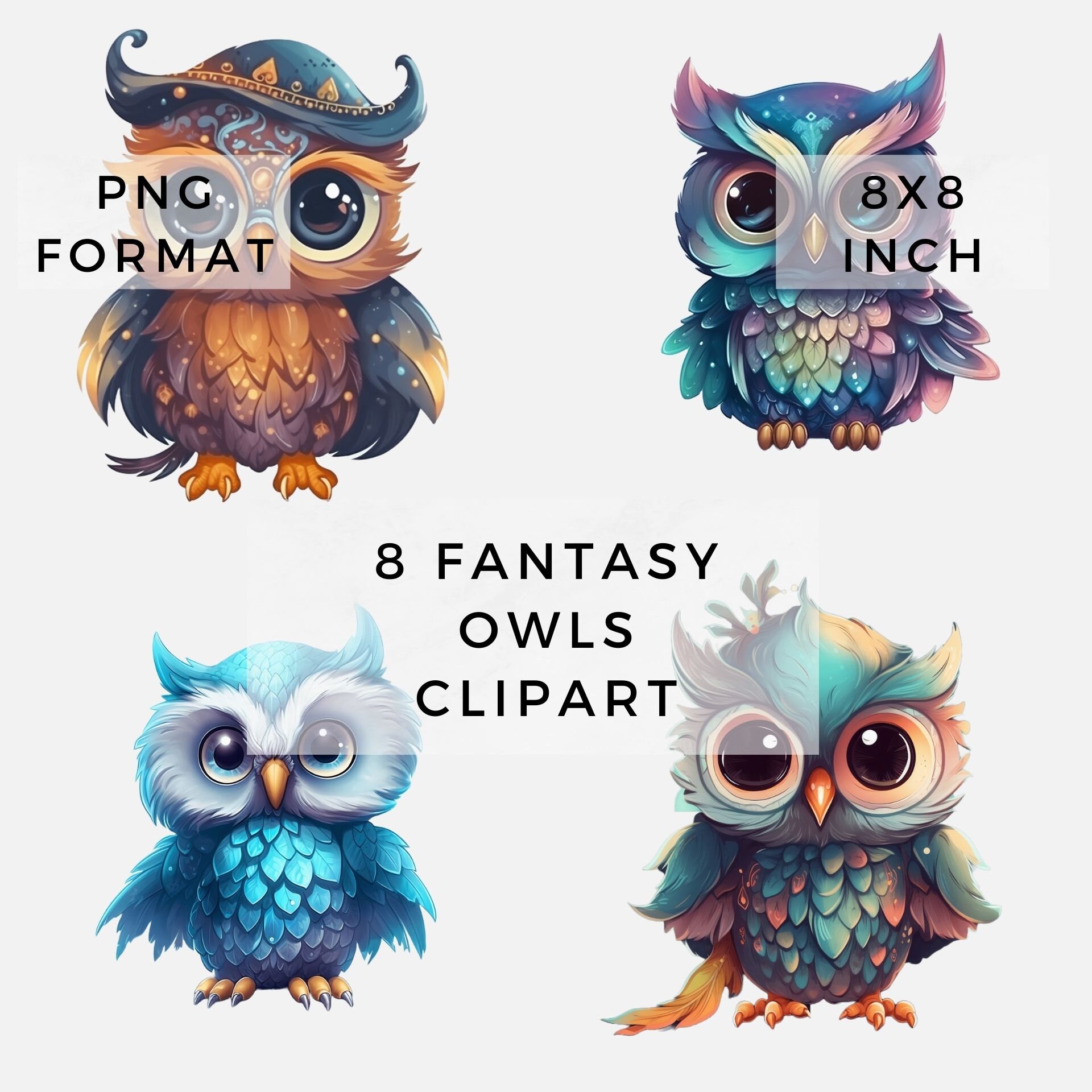8 Fantasy Owl Clipart, Fantasy Clipart, Magic Owl PNG, Digital Magic ...