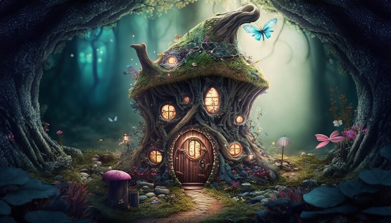 5 Enchanted Fairy House Wall Art Enchanted Fairy House Printable ...