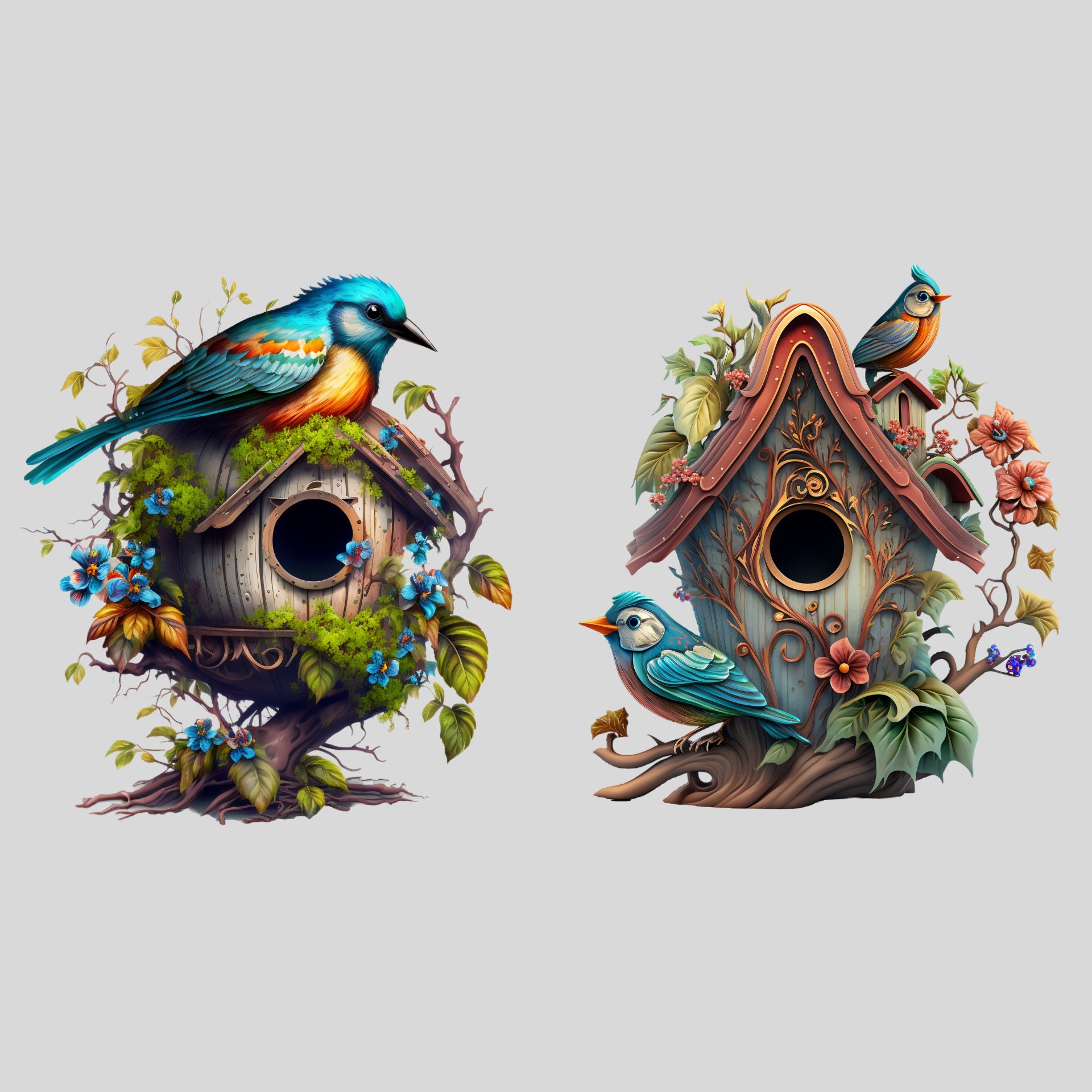 4 Bird Houses Clipart, Fantasy Clipart, Bird House Bundle PNG, Pack of ...