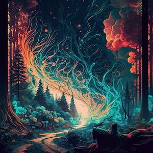 5 Trippy Forest Wallpaper Psychedelic Forest Printable Wall Art Trippy ...