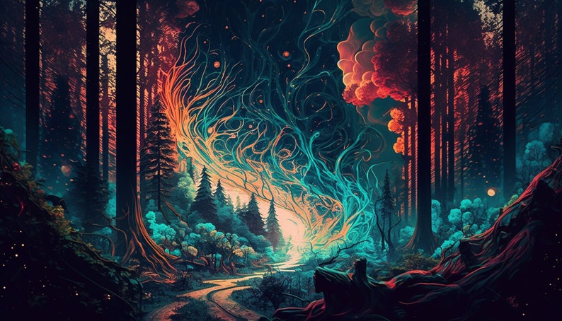 5 Trippy Forest Wallpaper Psychedelic Forest Printable Wall Art Trippy ...