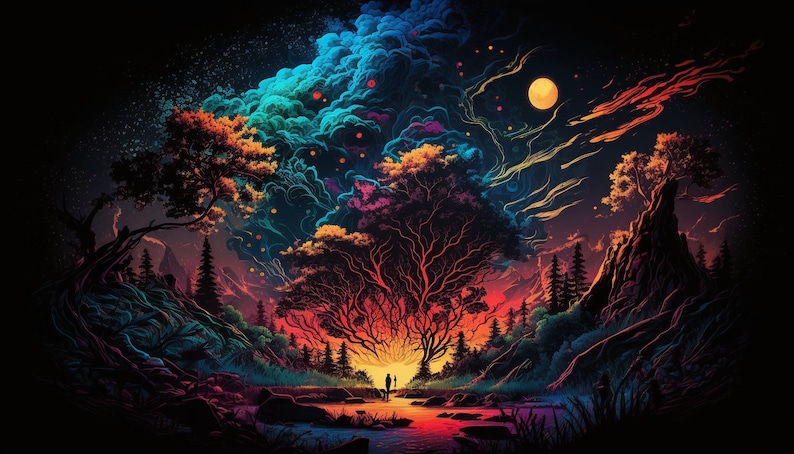 5 Trippy Forest Wallpaper Psychedelic Forest Printable Wall Art Trippy ...