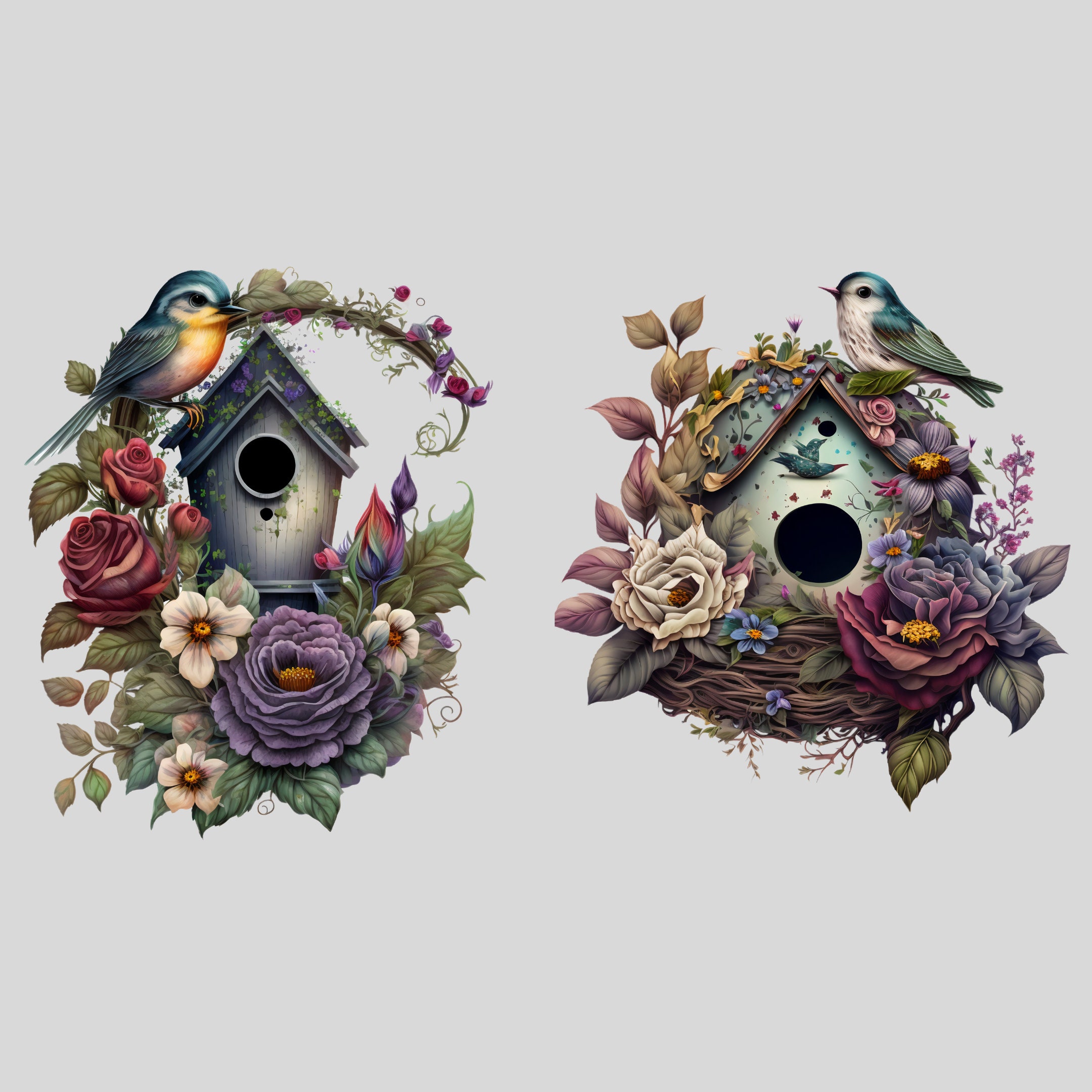 4 Bird Houses Clipart, Fantasy Clipart, Bird House Bundle PNG, Pack of ...