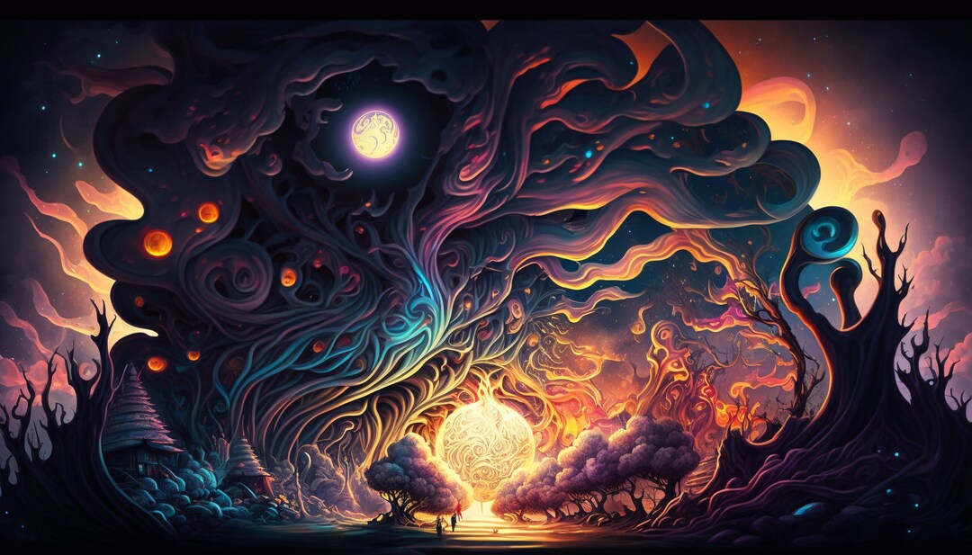 5 Psychedelic Forest Wallpaper Forest Printable Wall Art Enchanted Forest Digital Art Enchanted ...