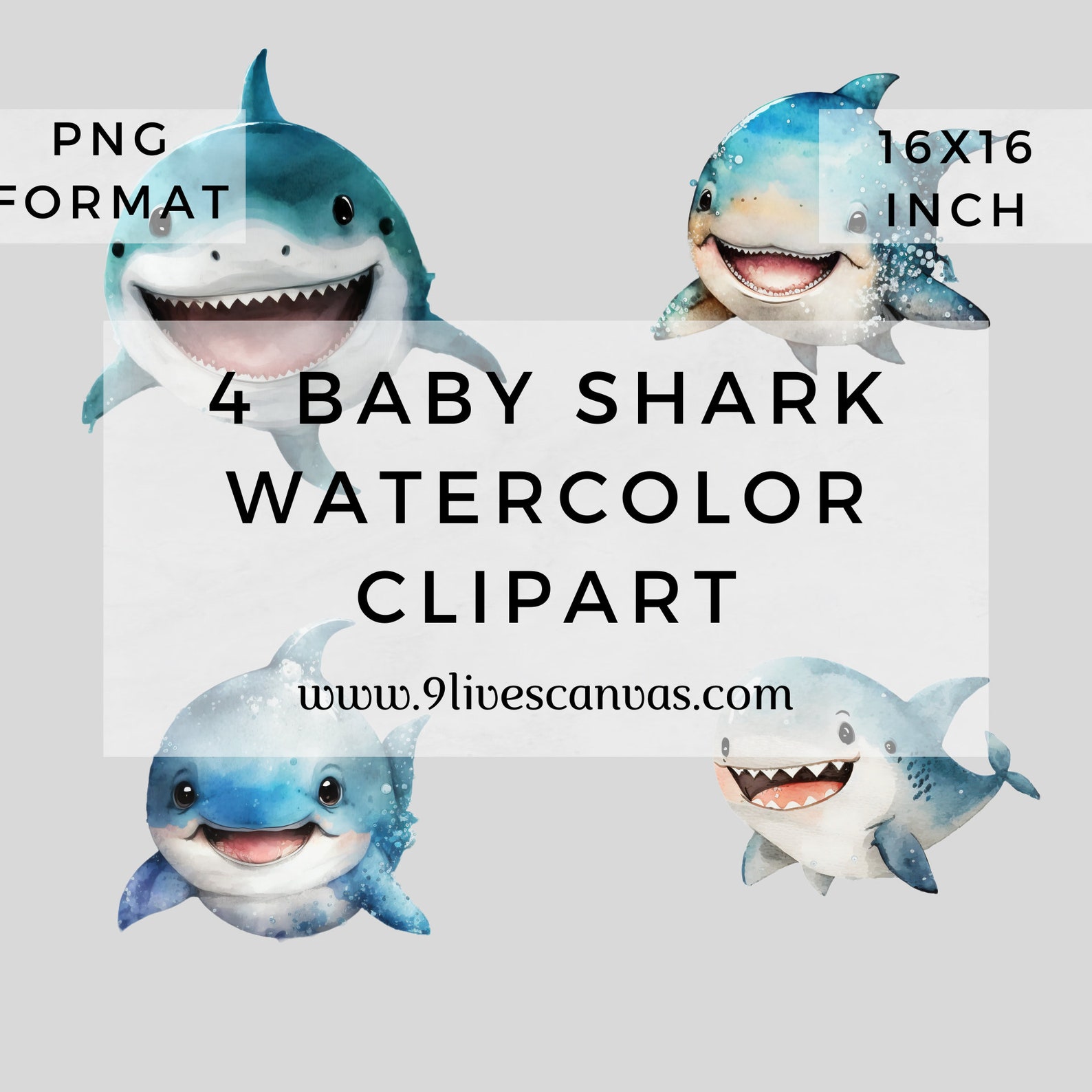 4 Watercolor Baby Shark Clipart, Baby Shark Clipart, Baby Shark Bundle ...