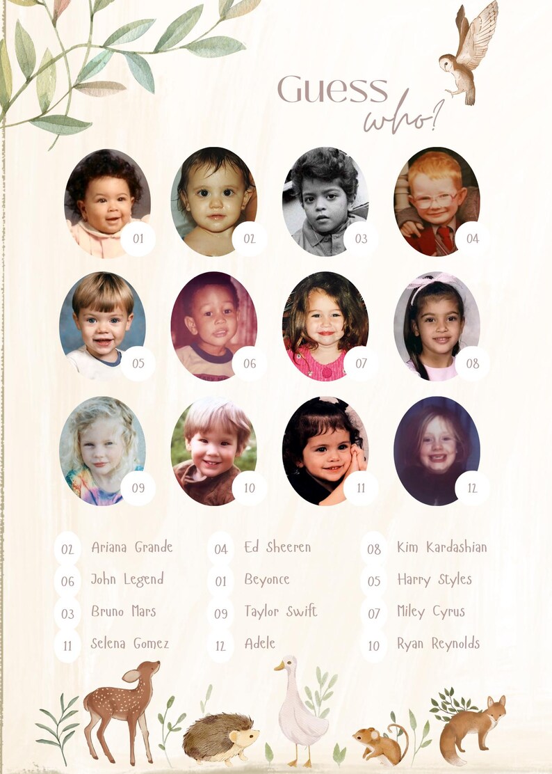 Baby Shower Guess Who Game Woodland Forest Theme - Etsy