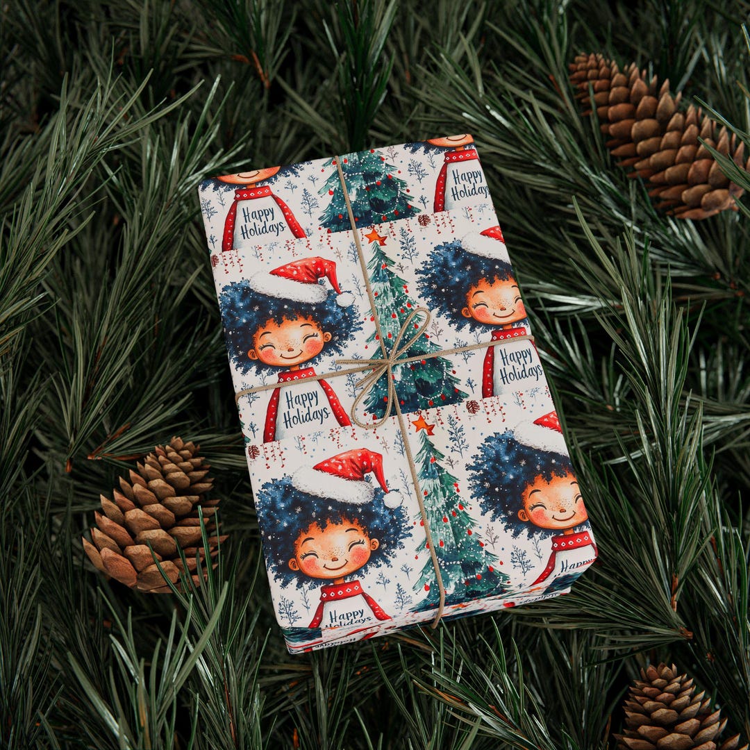 African American Wrapping Paper Roll Black Baby Santa Christmas Wrap ...