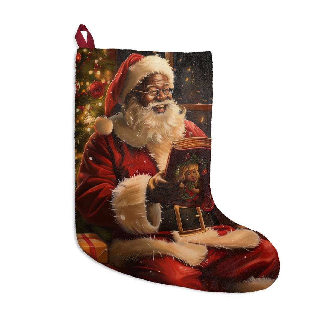 XL Black Santa Stocking African American Christmas Stockings Decor ...