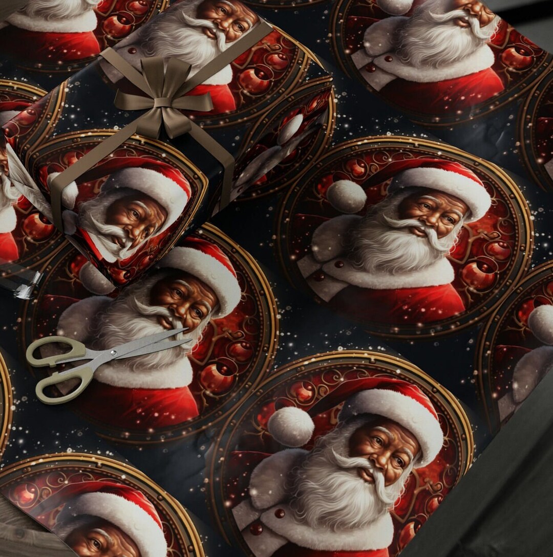 Black Santa Wrapping Paper African American Wrapping Paper Melanin Gift ...