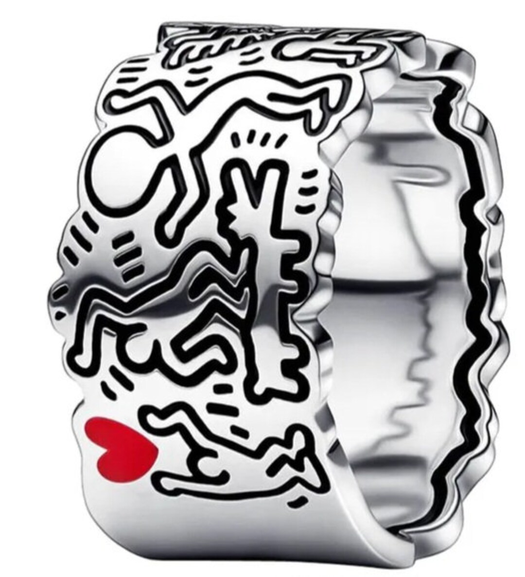 Silver 925 Keith Haring™ X Pando Line Art Love & People Wide Ringp.a.n ...