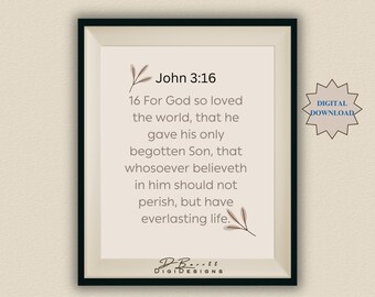 Christian Wall Art John 3:16 Digital Print Bible Verse Home Decor - Etsy