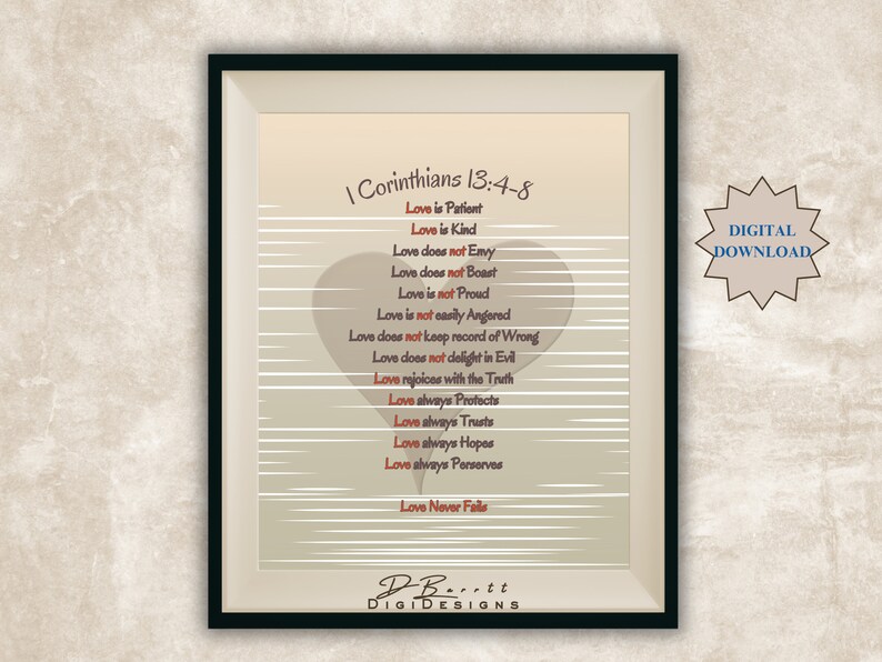 Bible Wall Art, 1 CORINTHIANS 13, Scripture, Christian Wall Art, Faith ...
