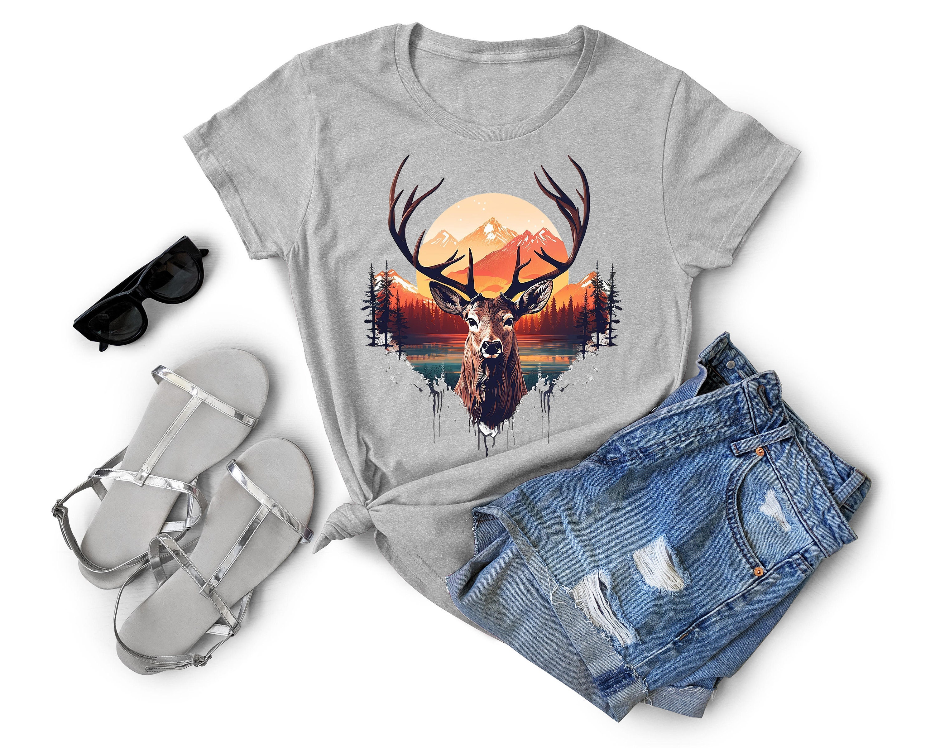 Deer PNG Sublimation Design Head Mix With Natures and Tree With ...