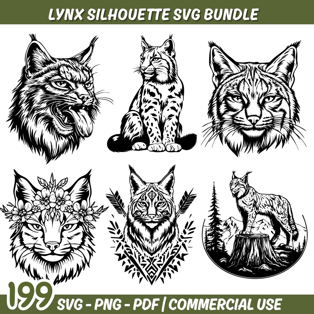 Lynx SVG Bundle, Rustic Woodland Scene Cut Files (PNG, PDF) - Etsy