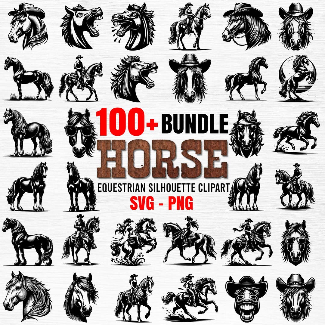 Horse SVG Bundle: 100+ Equestrian Silhouette Vectors (digital Download ...