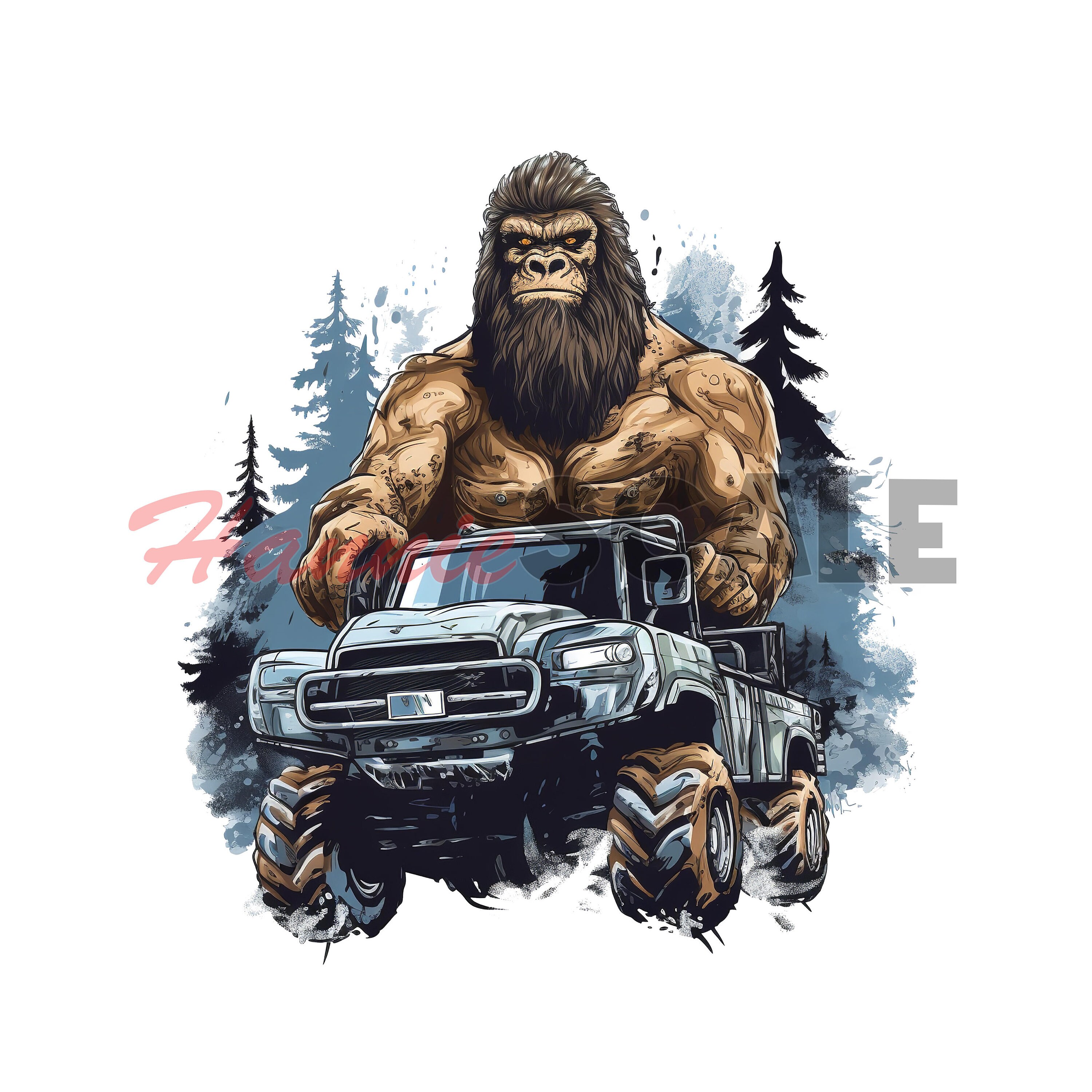 Bigfoot PNG Sublimation Design Sasquatch Riding on Monster Track Art ...