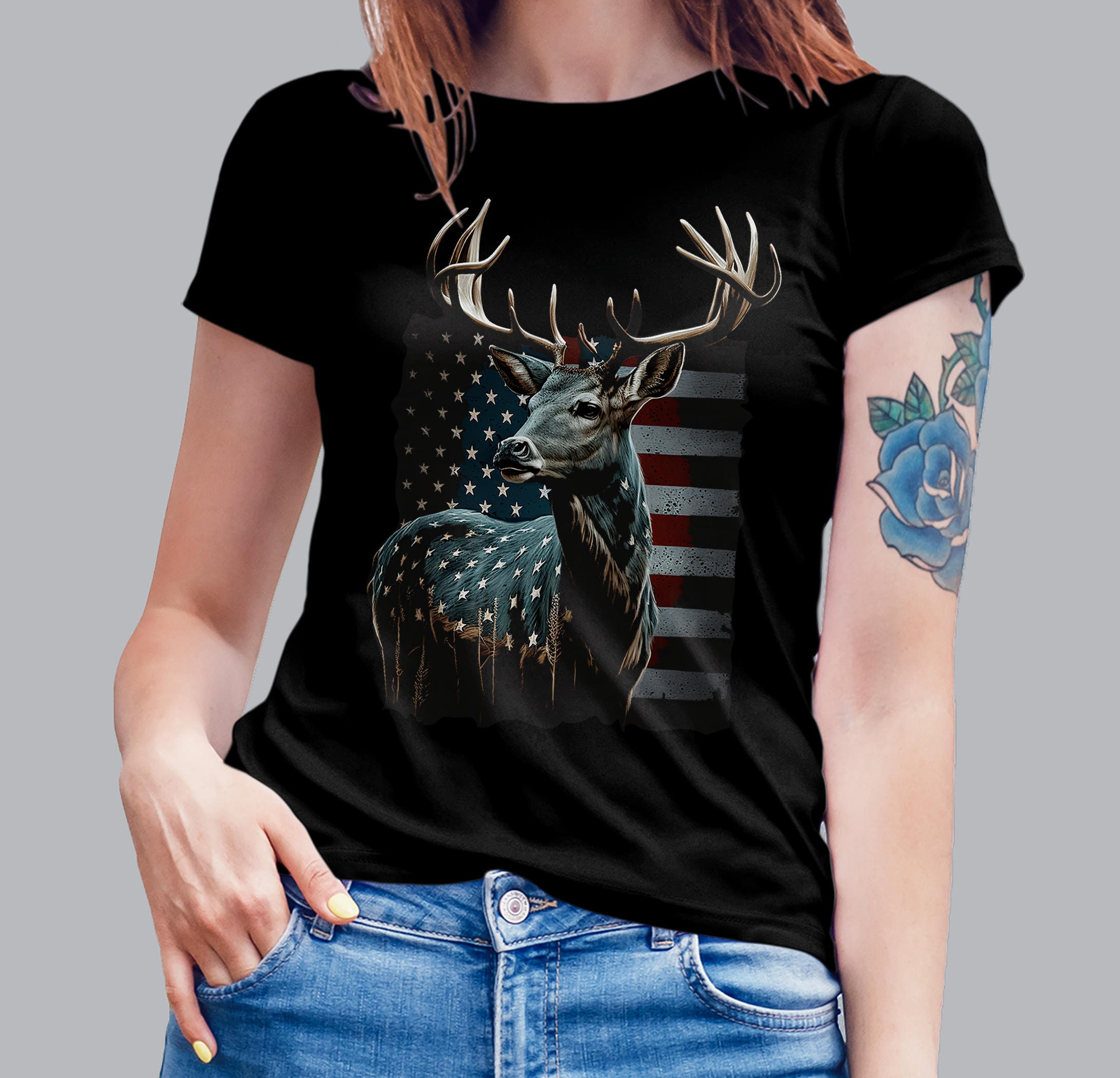 Deer PNG Sublimation Design Deer Standing With USA Flag Shirt, Mugs ...