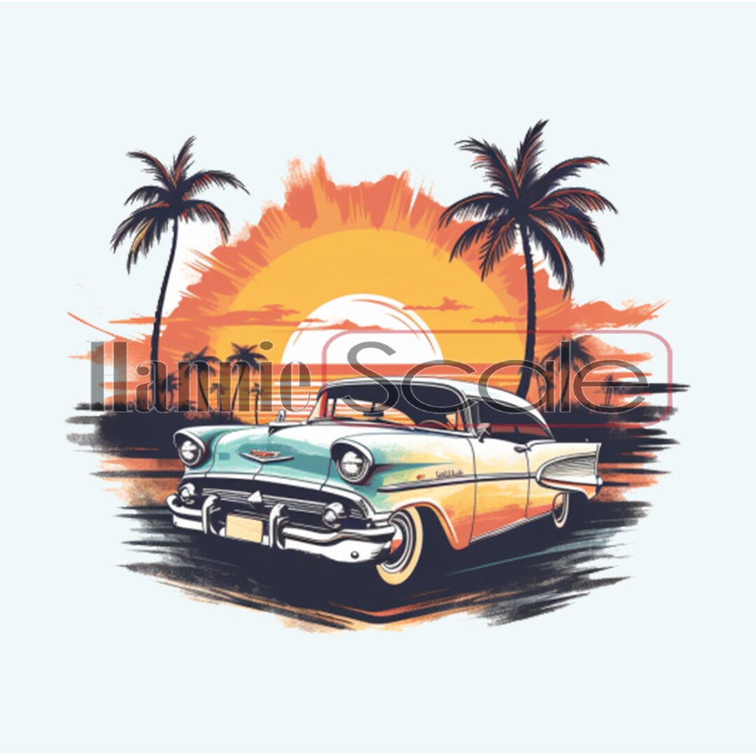 Vintage or Classic Cars PNG Sublimation Design Retro Sunset Vintage Art ...