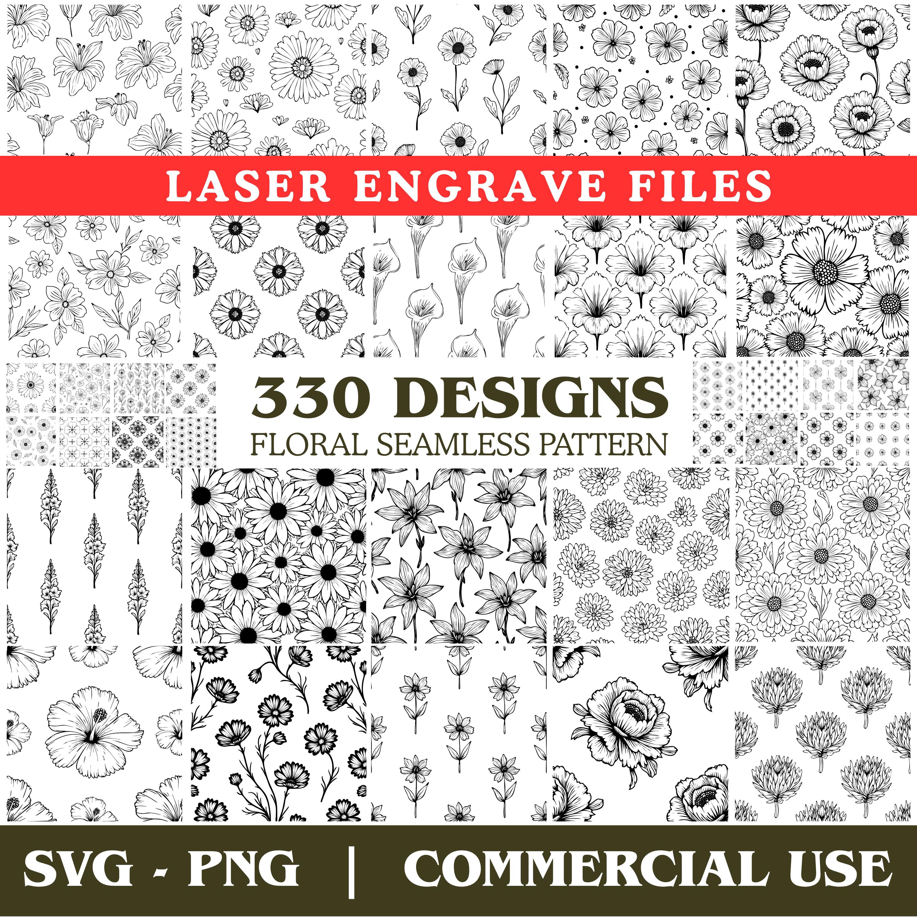 Floral Seamless Patterns Svg & Png Bundle for Laser Engraving - Instant ...