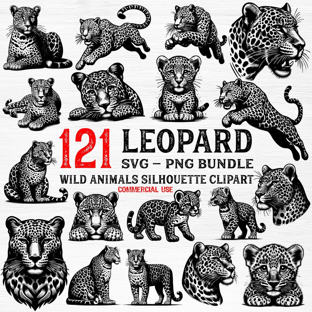 121 Leopard SVG PNG Bundle: Wild Animal Clipart (digital Download) - Etsy