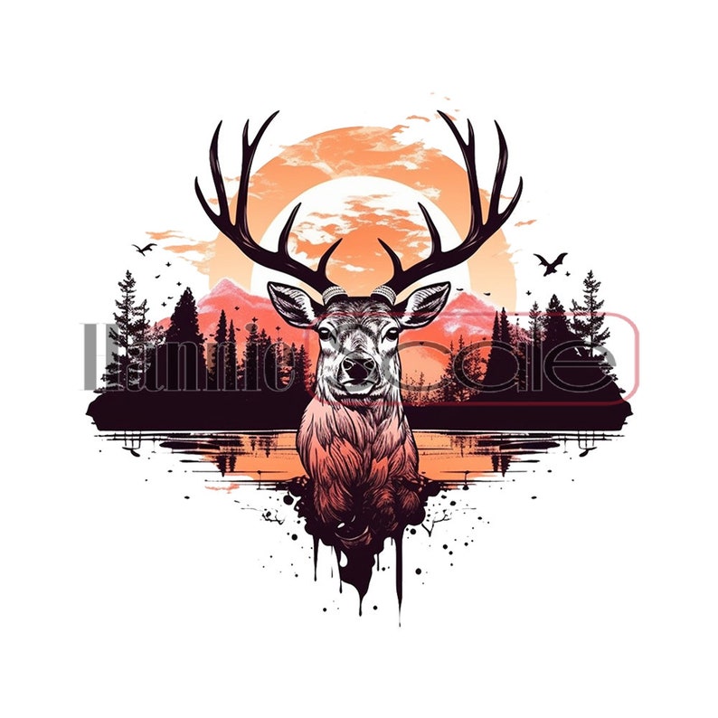 Deer PNG Sublimation Design Head Mix With Natures and Tree - Etsy