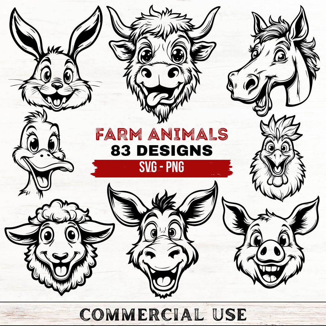 Popular Farm Animals Heads SVG & PNG Bundle for Cricut T Shirt ...