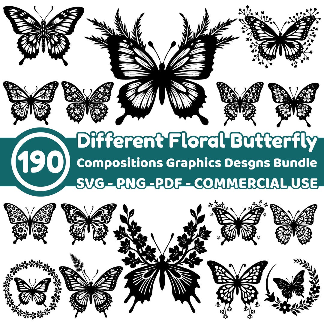 Different Floral Butterfly Compositions Svg Png & Pdf Bundle for ...