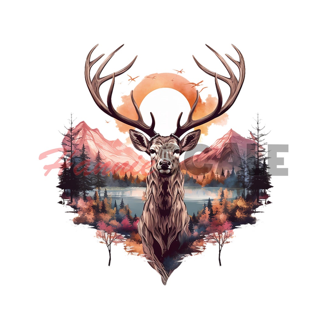 Deer PNG Sublimation Design Head Mix With Natures and Tree With ...