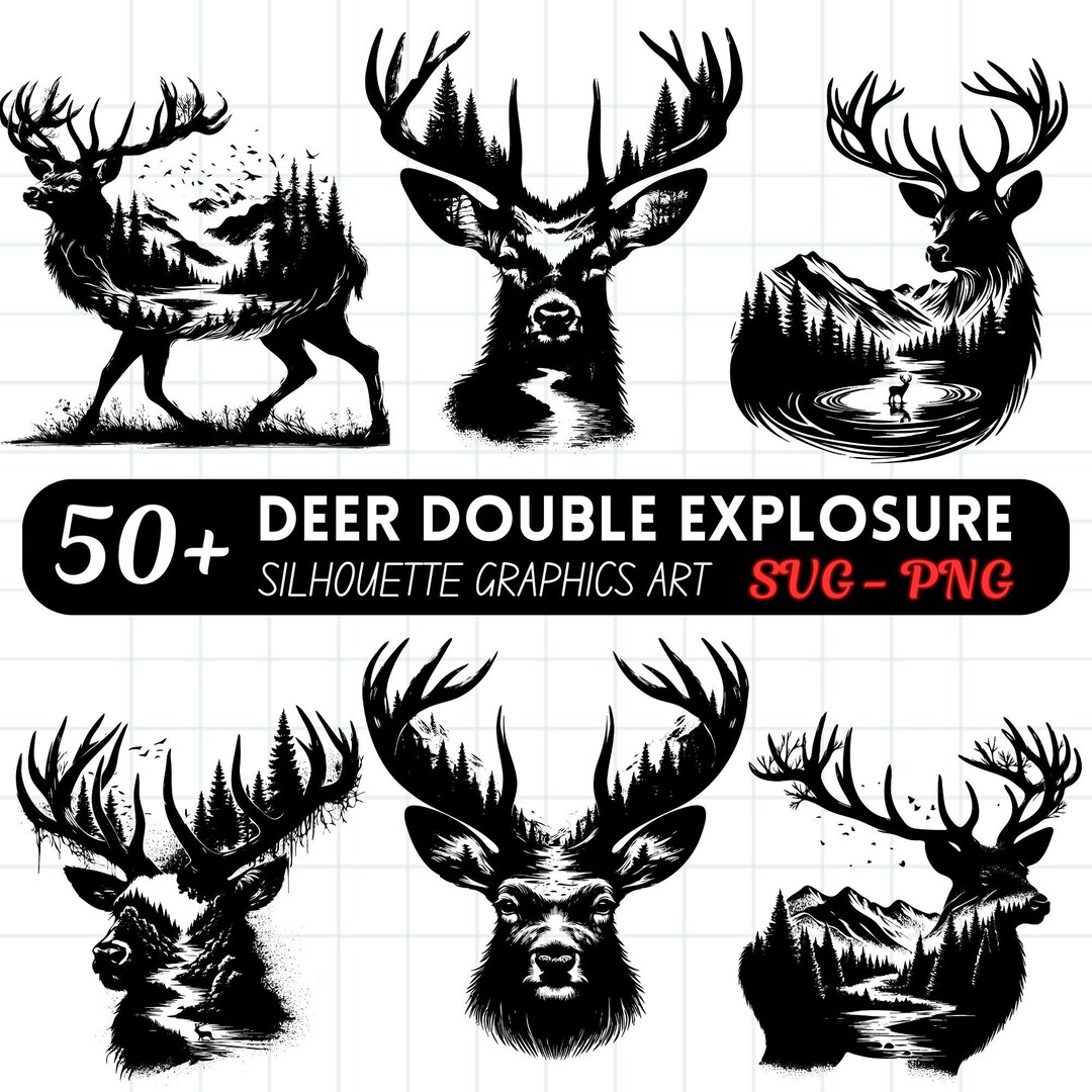 53 Deer Double Exposure SVG Bundle | Wildlife Silhouette Clipart ...