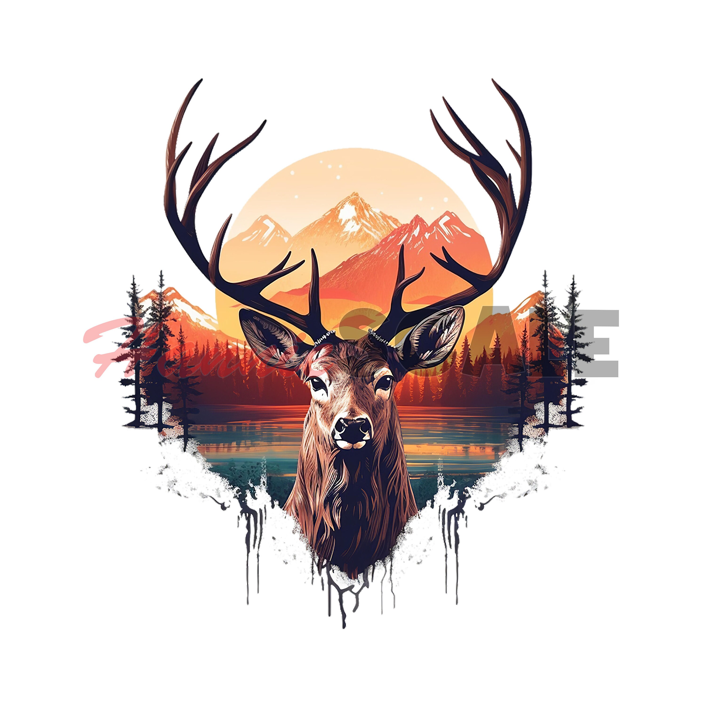 Deer PNG Sublimation Design Head Mix With Natures and Tree With ...