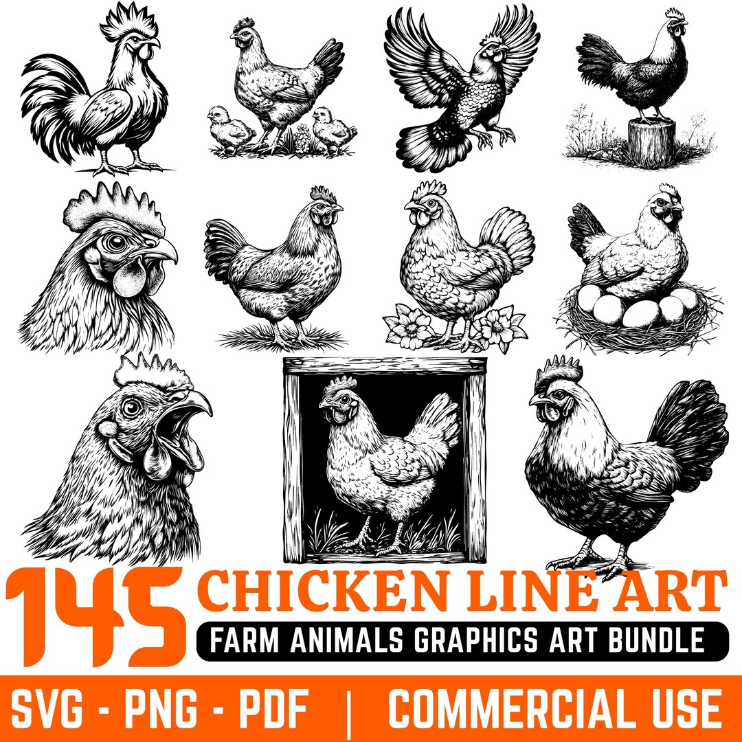Farmhouse Chicken SVG Bundle: Rustic Hen & Rooster Designs (commercial ...