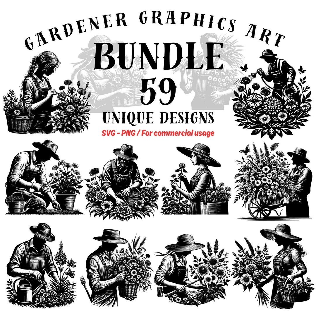 59 Gardener SVG Bundle | Vintage Gardening Graphics | Floral Silhouette ...