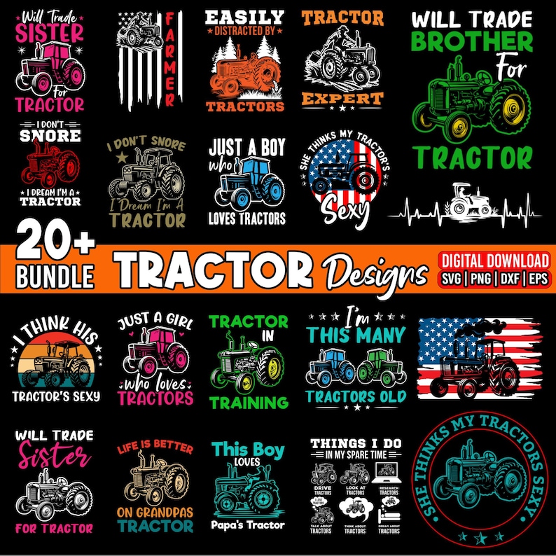 Tractor Designs Bundle (svg, Png, Dxf, Eps) Files (digital Download) - Etsy