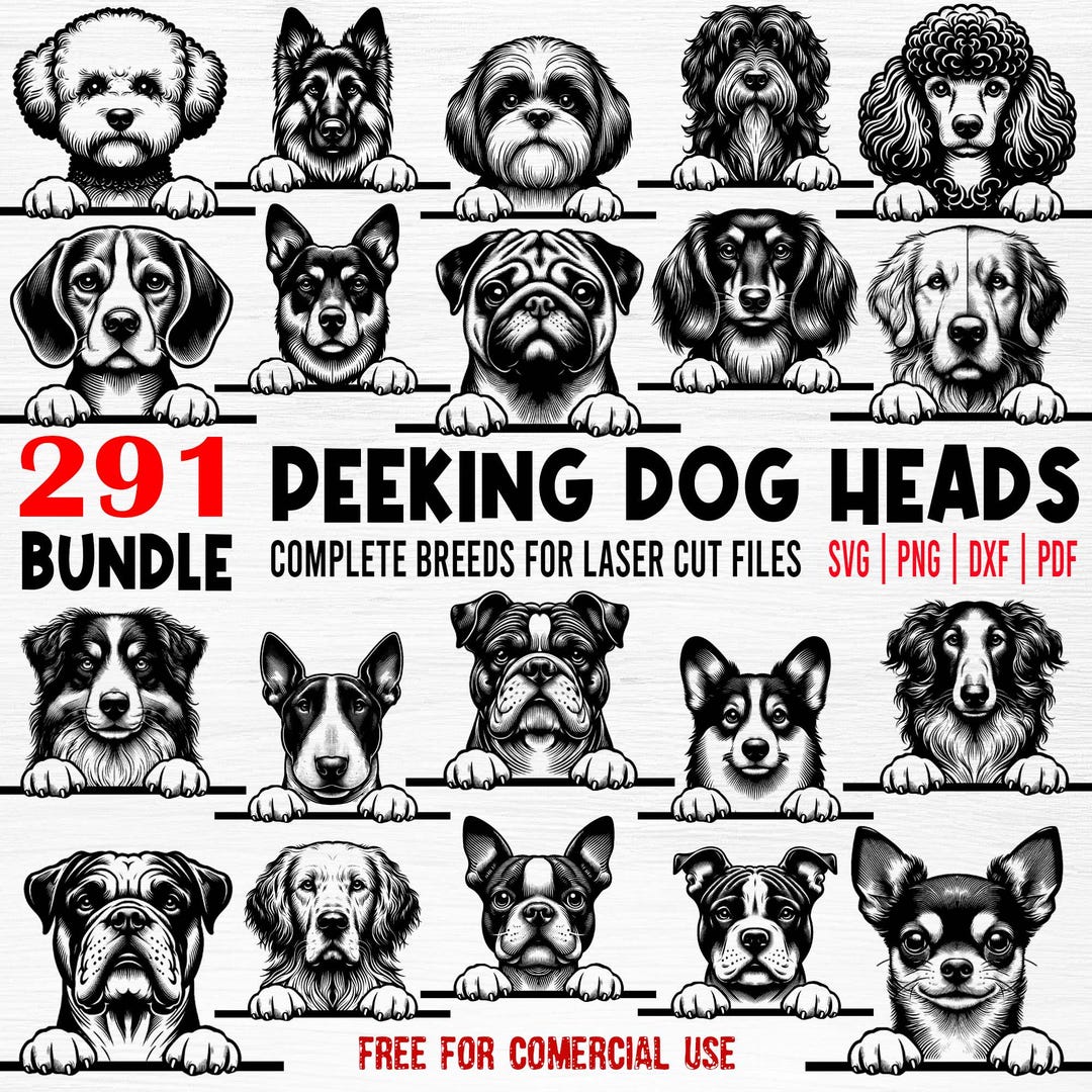 Peeking Dog Breeds Laser Cut Files – 291 Designs (svg, Png, Dxf, Pdf ...