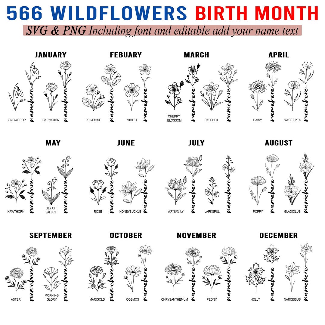 Wildflowers Birth Month SVG Bundle: Floral Laser Cut Files (digital ...