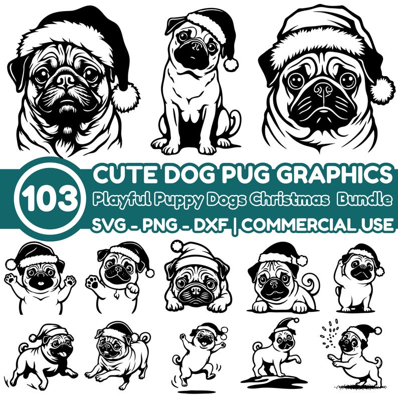 Christmas Pug Graphics Bundle: SVG, PNG, DXF (digital Download) - Etsy