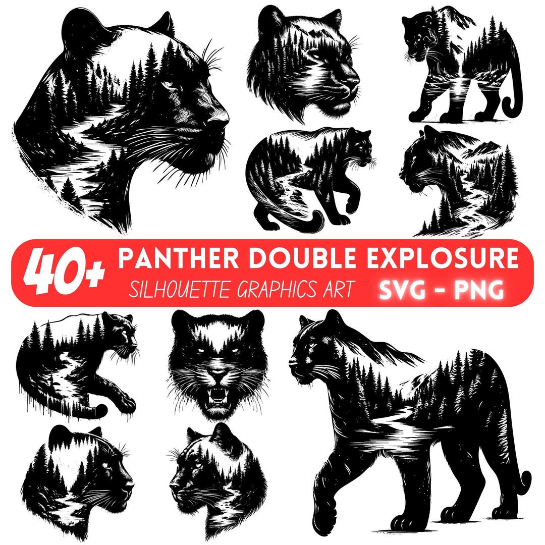 46 Panther Double Exposure SVG Bundle | Wildlife Silhouette Clipart ...