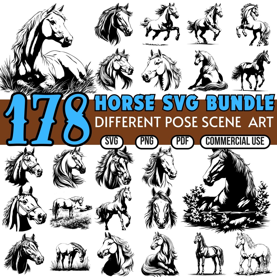 Rustic Horse SVG Bundle: Western Farm Animal Silhouette (digital ...