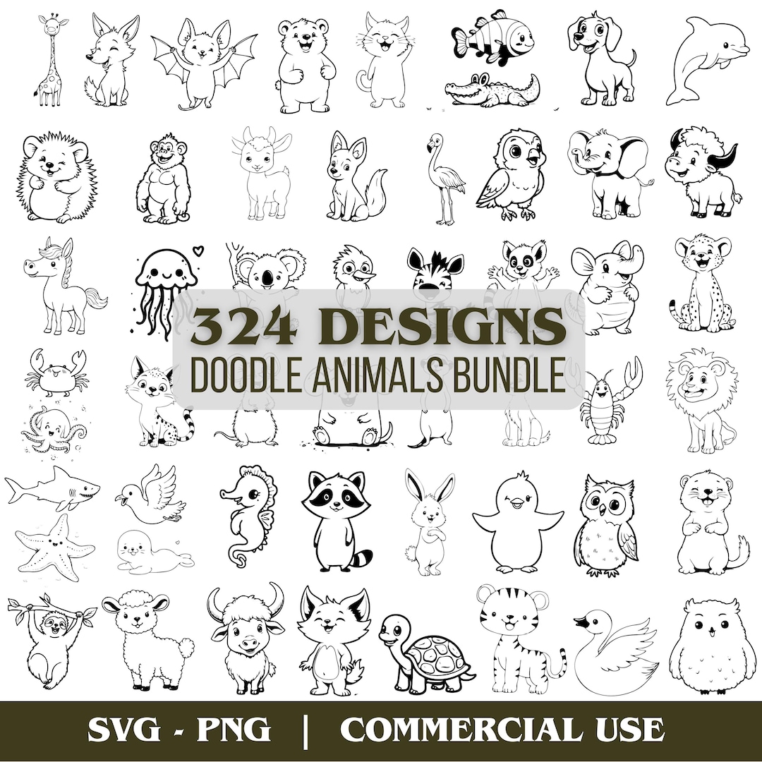 Doodle Animals Svg & Png Bundle for Cricut Crafts - Instant Download ...