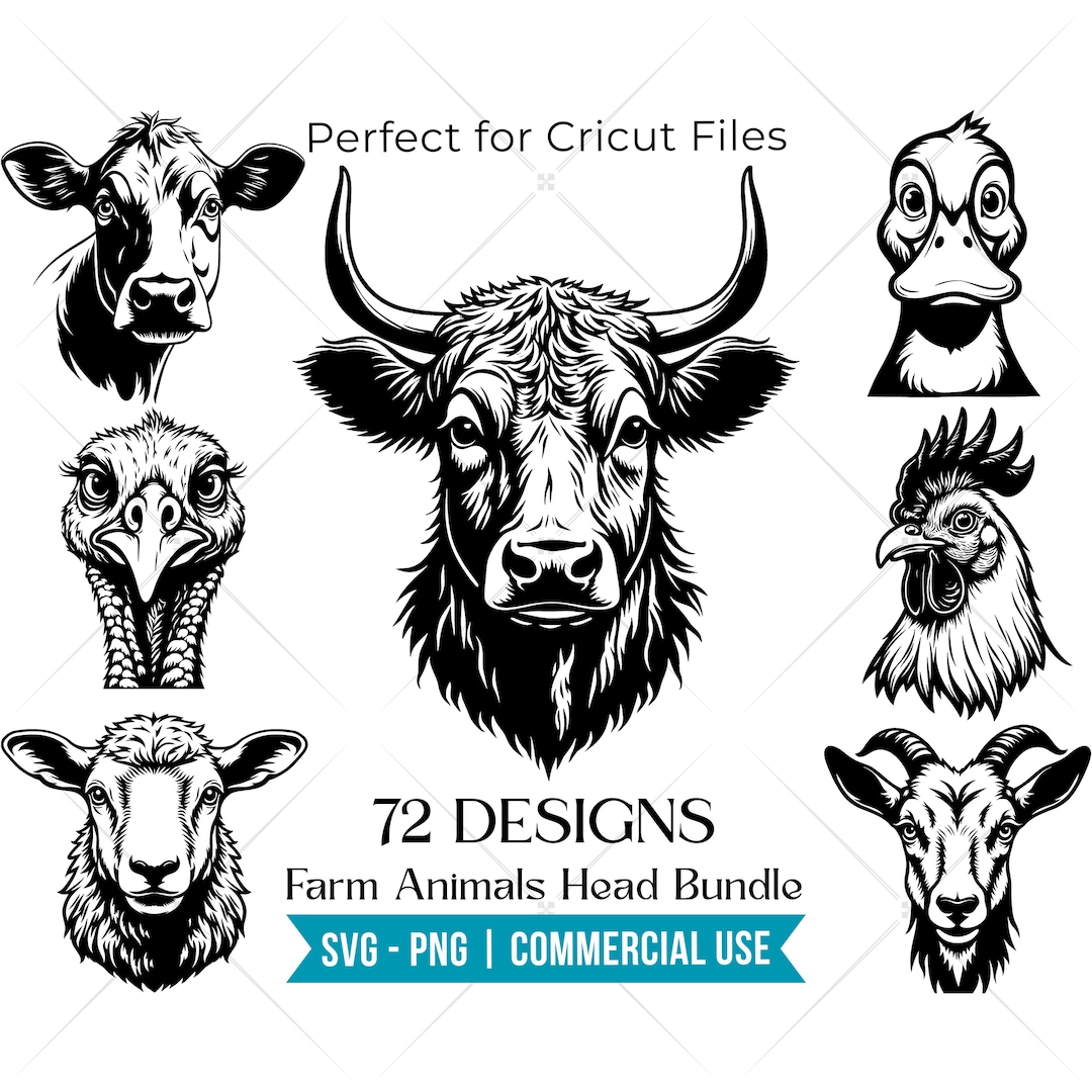 Portrait Head Farm Animals Clipart SVG Bundle for Cricut T Shirt, Clean ...