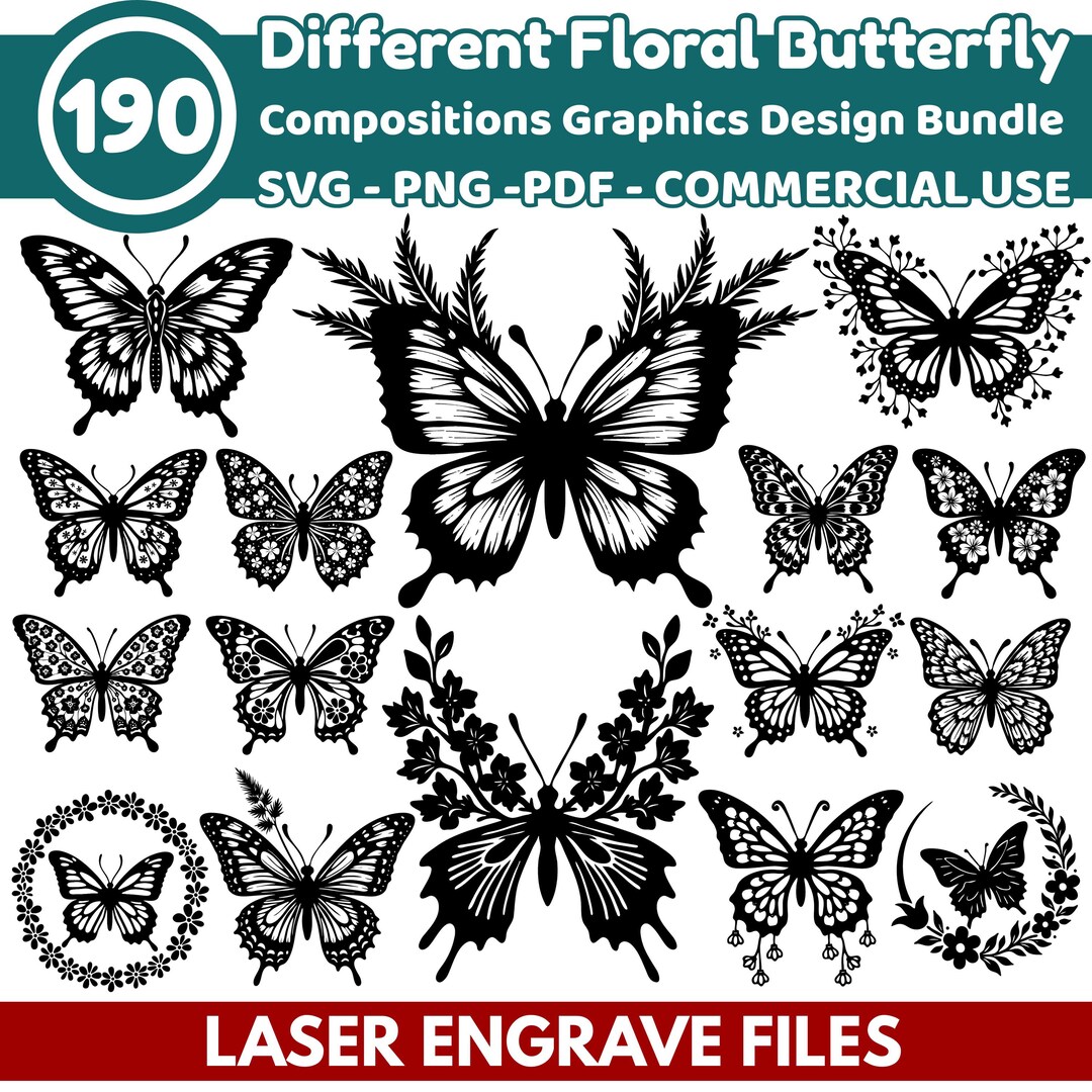 Different Floral Butterfly Compositions Svg Png & Pdf Bundle for ...